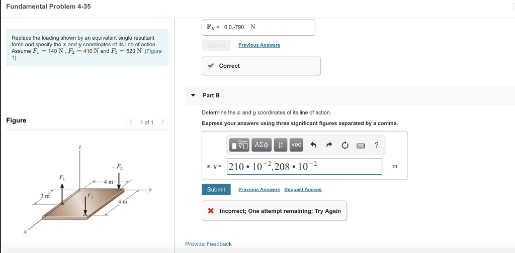 Solved Fundamental Problem 4-35 FR0,0,-790 N Replace the | Chegg.com