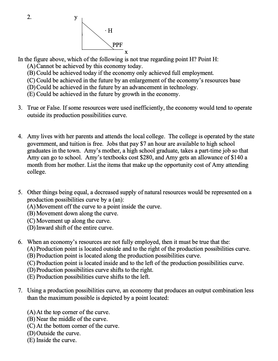 Solved PPF - Problem Set The Production Possibilities model | Chegg.com