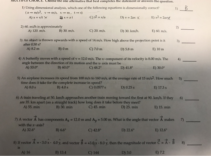 Solved Using dimensional analysis, which one of the | Chegg.com