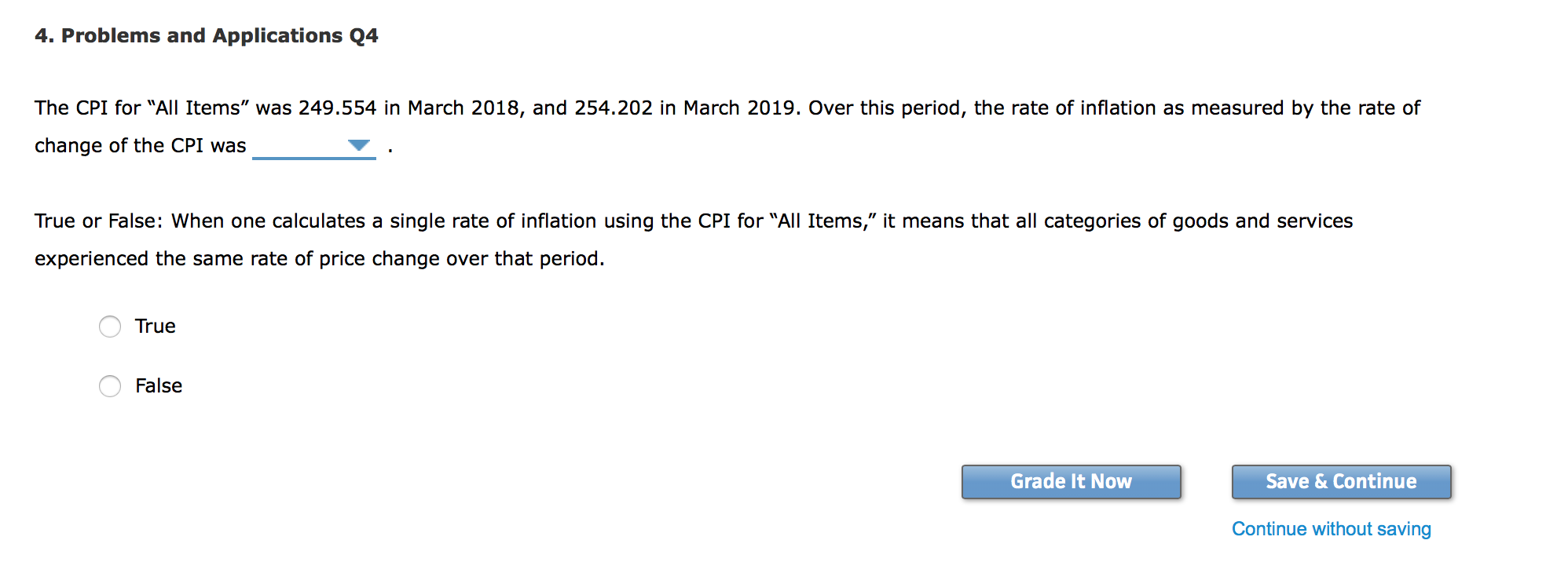 Solved 4. Problems and Applications Q4 The CPI for "All | Chegg.com