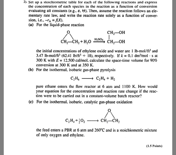 Solved 2). Set up a stoichiometric table for each of the | Chegg.com