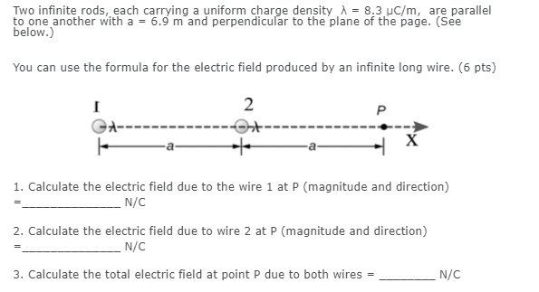 Solved Two infinite rods, each carrying a uniform charge | Chegg.com