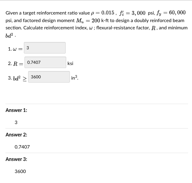Solved Given a target reinforcement ratio value p=0.015, f. | Chegg.com