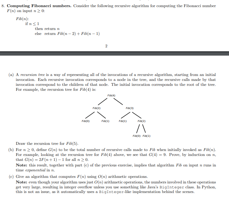 Solved 8. Computing Fibonacci numbers. Consider the | Chegg.com