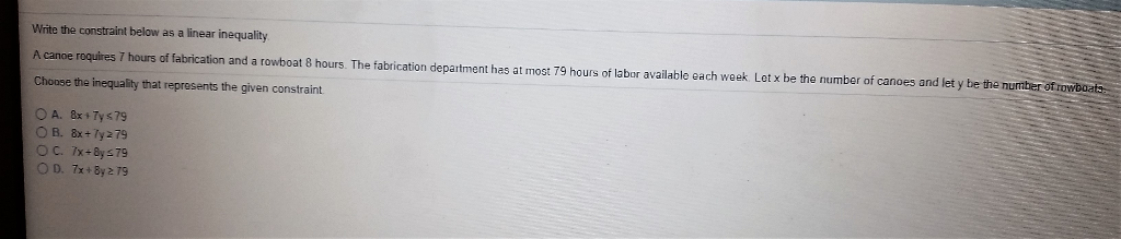 Solved Write the constraint below as a linear inequality 7 | Chegg.com