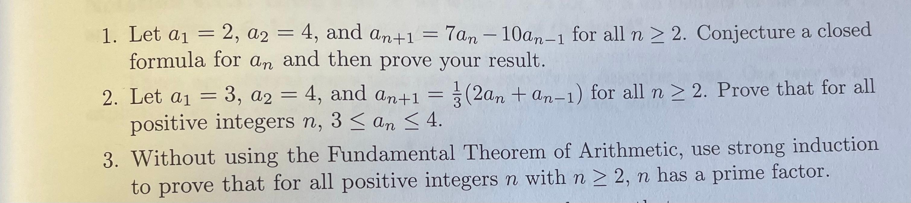 Solved 1. Let a1=2,a2=4, and an+1=7an−10an−1 for all n≥2. | Chegg.com