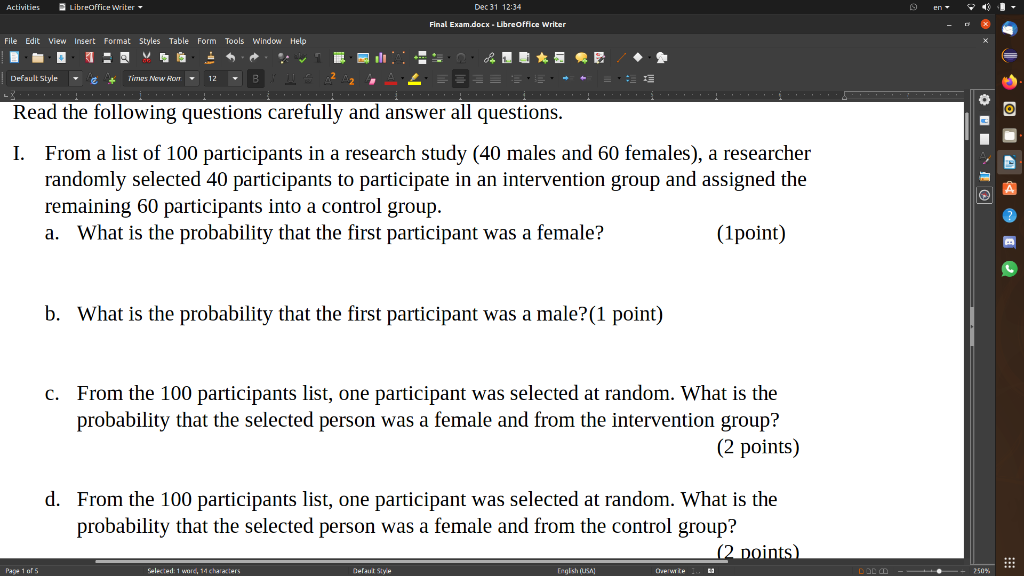 Solved: Activities LibreOffice Writer Dec 31 12:34 Final E... | Chegg.com