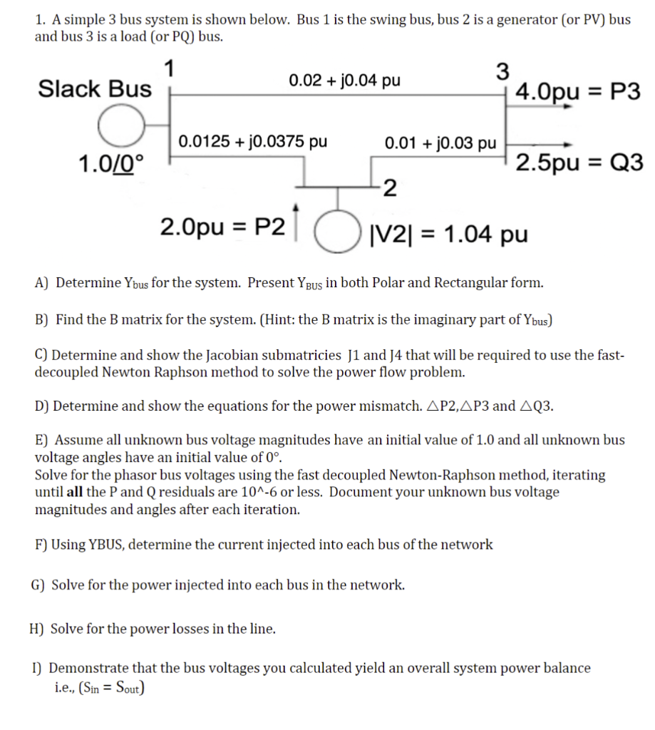 Solved 1. A simple 3 bus system is shown below. Bus 1 is the | Chegg.com