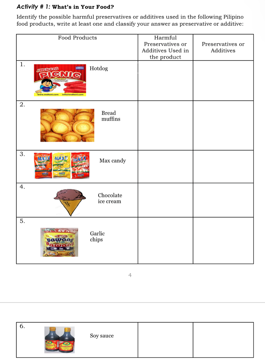 Solved Activity # 1: What's in Your Food? Identify the | Chegg.com