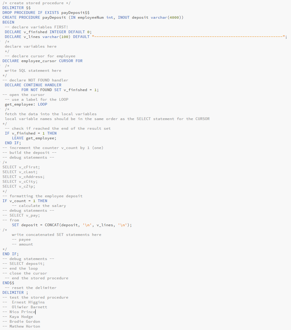 Create stored procedure payDeposit to do the | Chegg.com