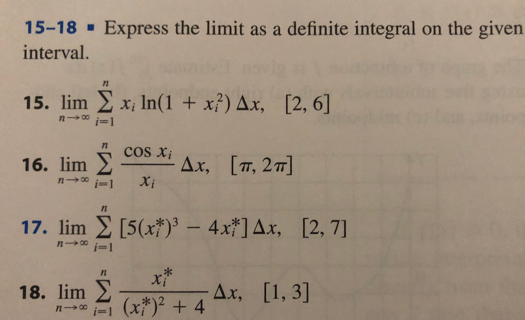 Solved 15-18 - Express the limit as a definite integral on | Chegg.com