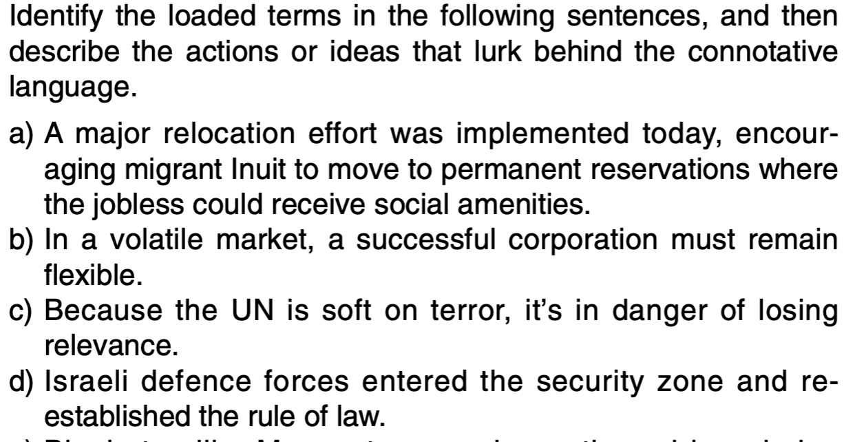 Solved Identify the loaded terms in the following sentences, | Chegg.com