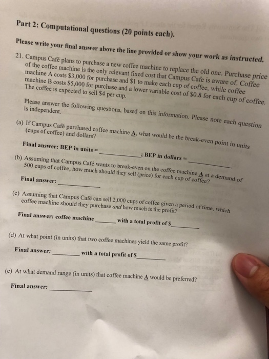 Solved Part 2: Computational questions (20 points each). | Chegg.com
