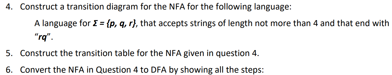 Solved 4. Construct a transition diagram for the NFA for the | Chegg.com