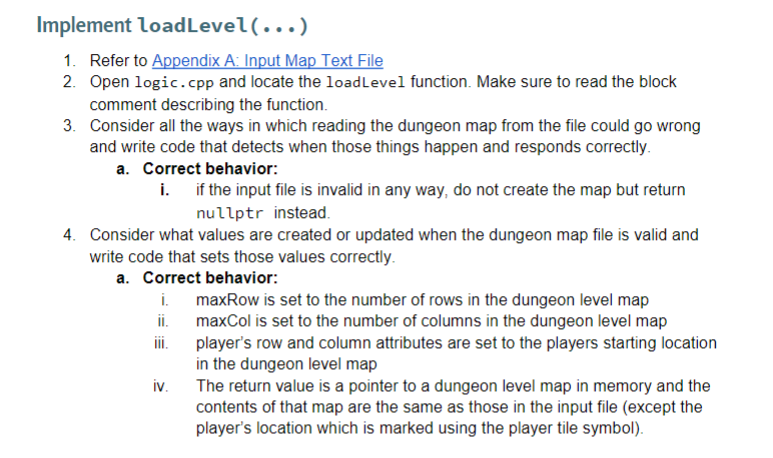 Solved Implement loadLevel(...) 1. Refer to Appendix A: | Chegg.com