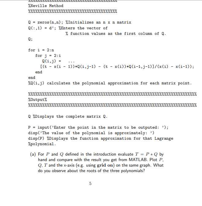 %Lagrange Polynomial Algorithm by %Neville | Chegg.com