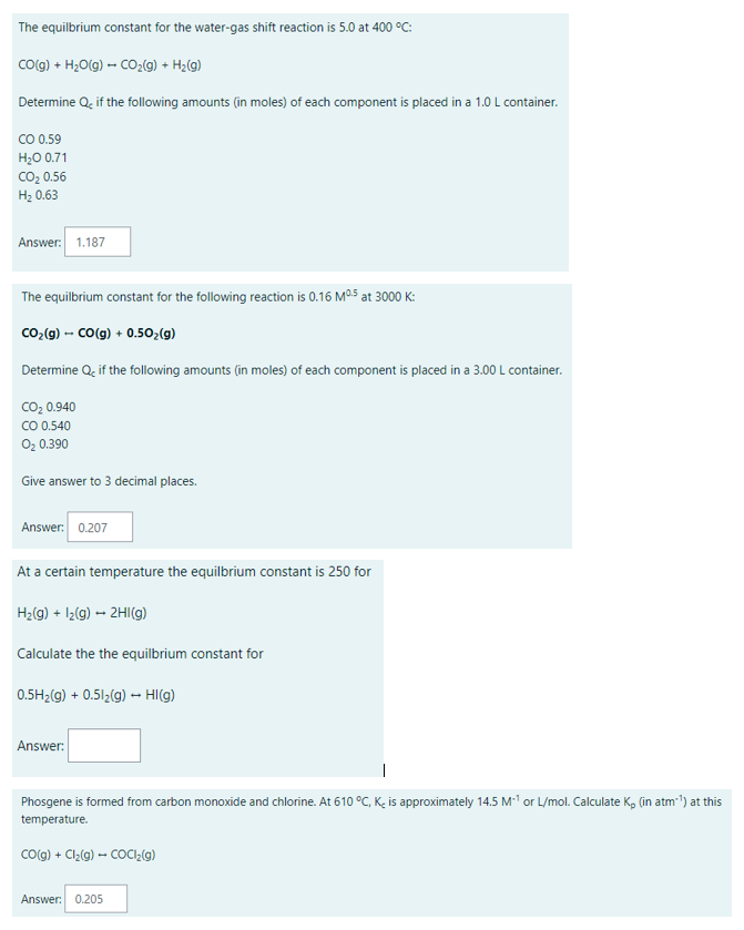 Solved The equilbrium constant for the water-gas shift | Chegg.com