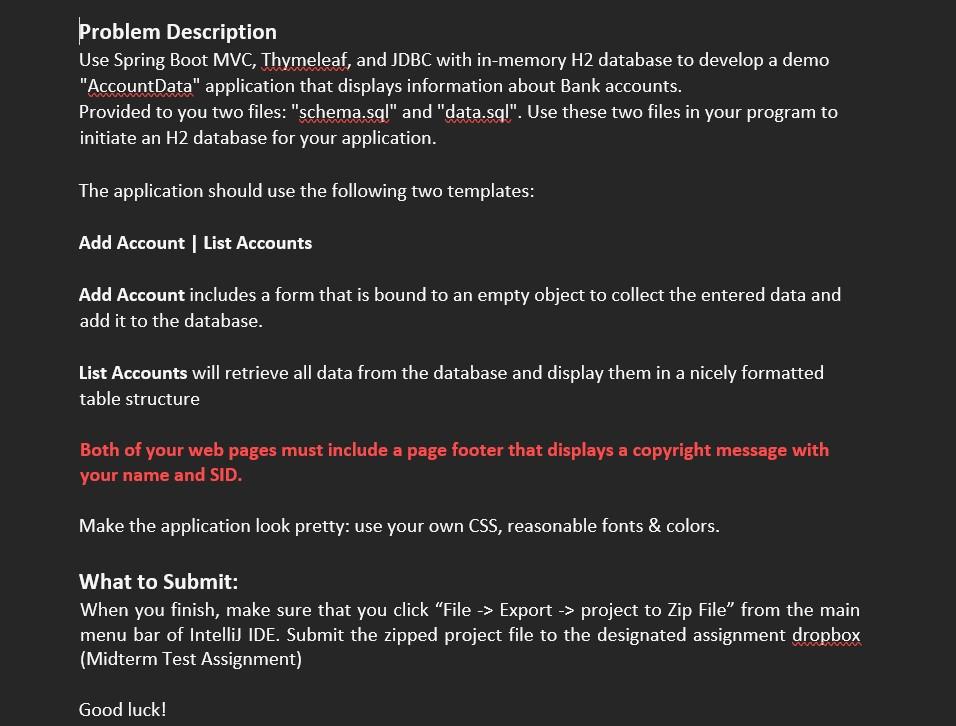 Solved Problem Description Use Spring Boot MVC, Thymeleaf, | Chegg.com