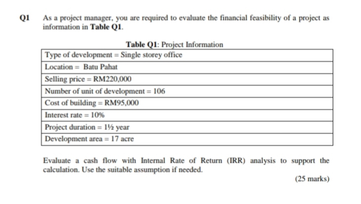 Solved Qi As a project manager, you are required to evaluate | Chegg.com