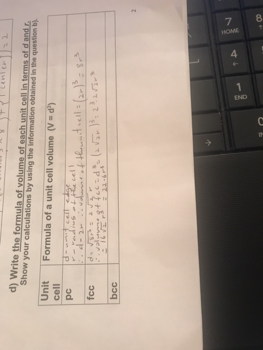 Solved d) Write the formula of volume of each unit cell in | Chegg.com