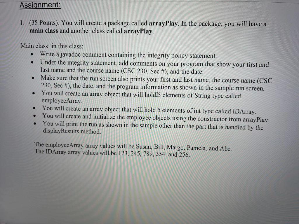 Solved Assignment: 1. (35 Points). You will create a package | Chegg.com