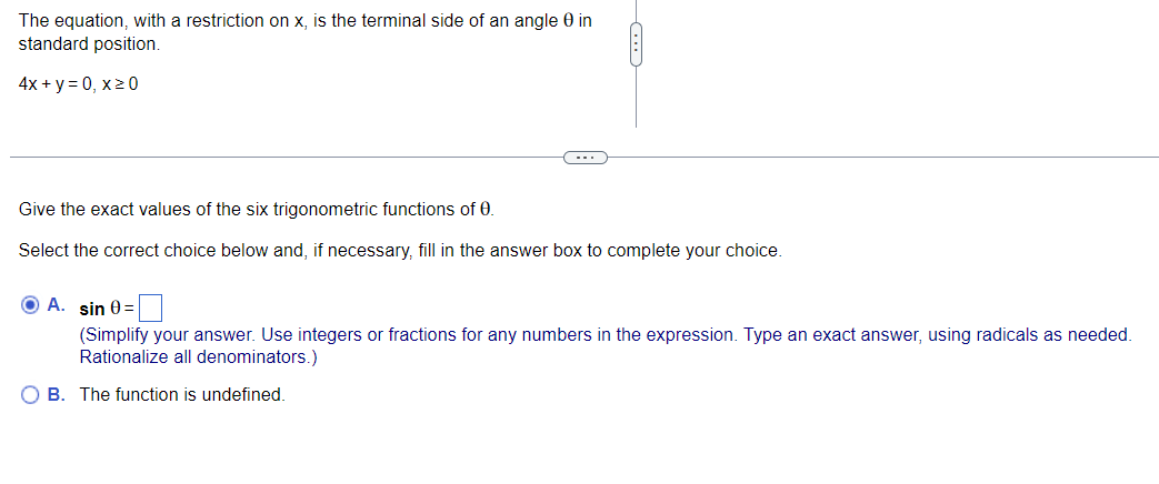 Solved The equation, with a restriction on x, ﻿is the | Chegg.com