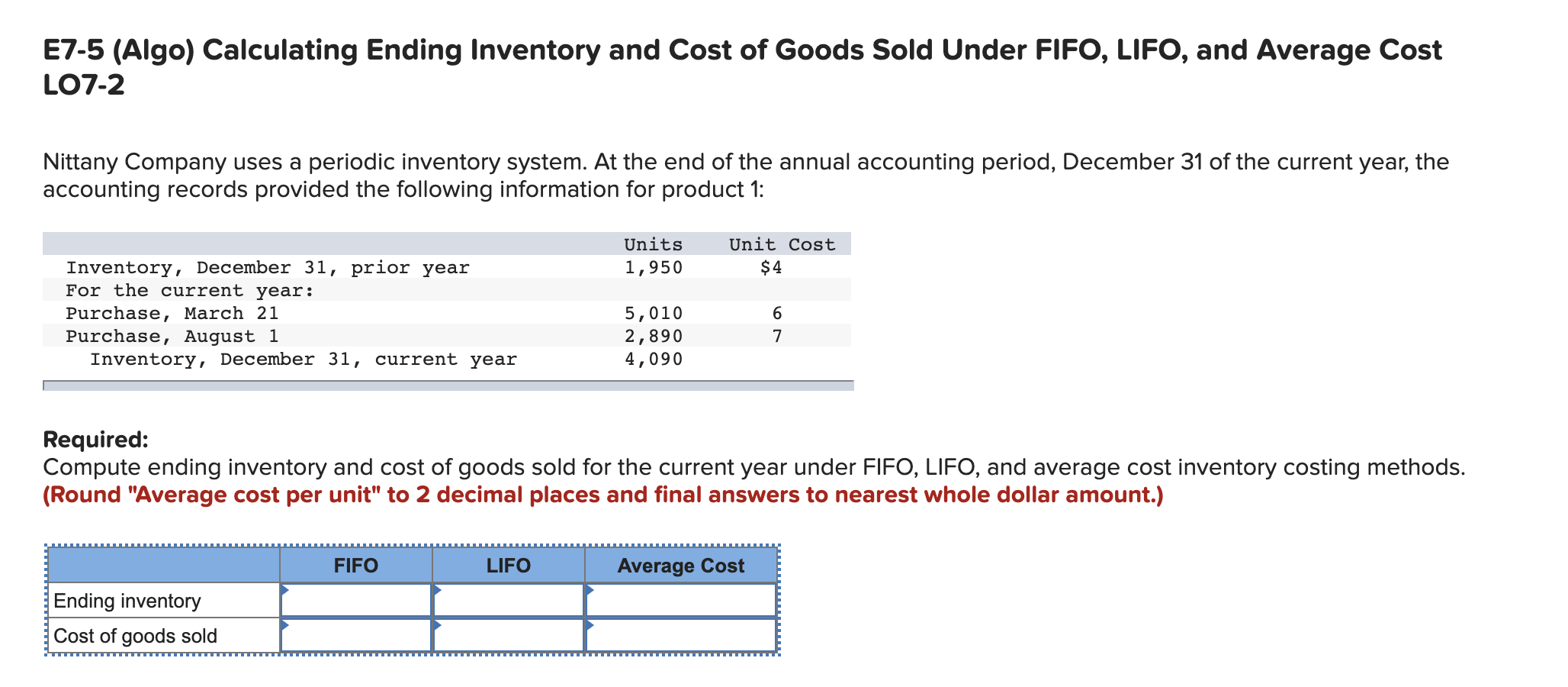 Solved E7 5 Algo Calculating Ending Inventory And Cost Of 