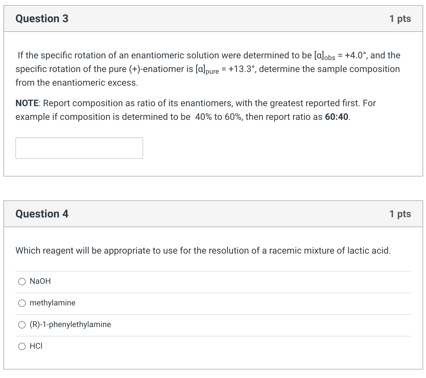 Solved If the specific rotation of an enantiomeric solution | Chegg.com