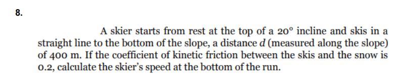 Solved A skier starts from rest at the top of a 20∘ incline | Chegg.com