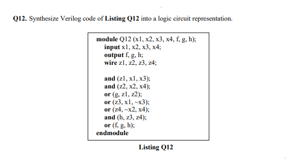 Q12. Synthesize Verilog code of Listing Q12 into a | Chegg.com