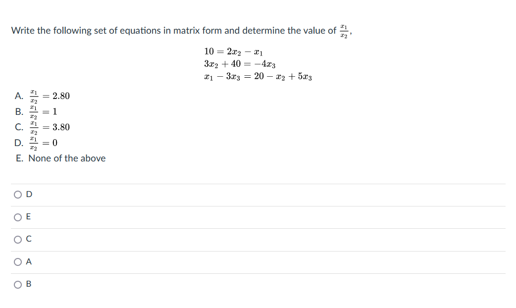 Solved Write the following set of equations in matrix form | Chegg.com