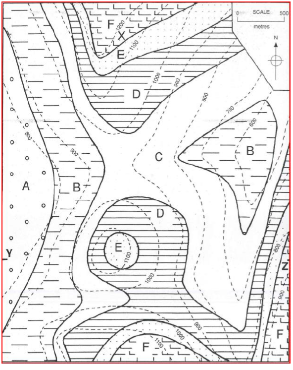 Solved 1. Draw structure contours on the geological | Chegg.com
