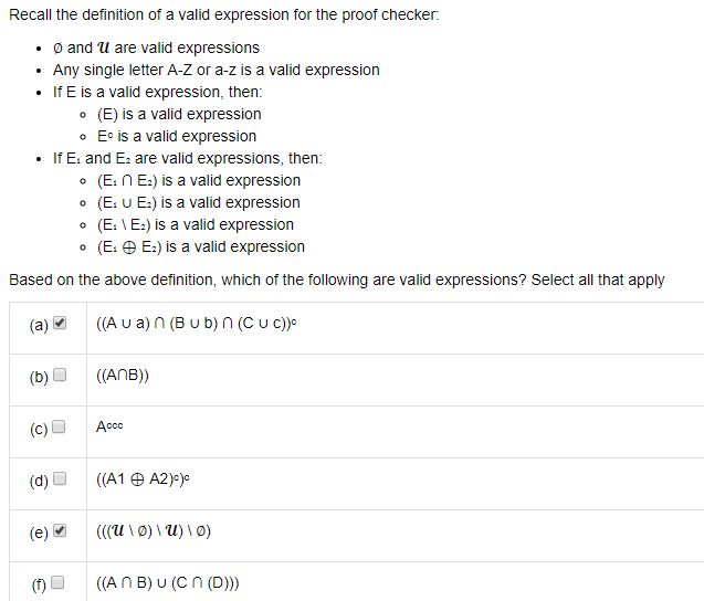 Solved . Recall the definition of a valid expression for the | Chegg.com
