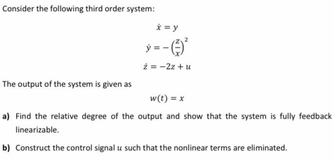 Consider the following third order system: * = y | Chegg.com