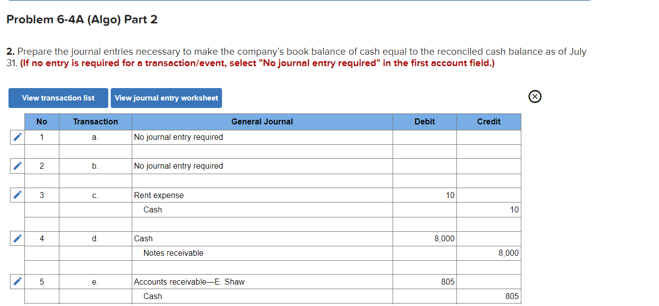 Solved Problem 6-4A (Algo) Preparing a bank reconciliation | Chegg.com Solved Problem 6-4A (Algo) Preparing a bank reconciliation | Chegg.com