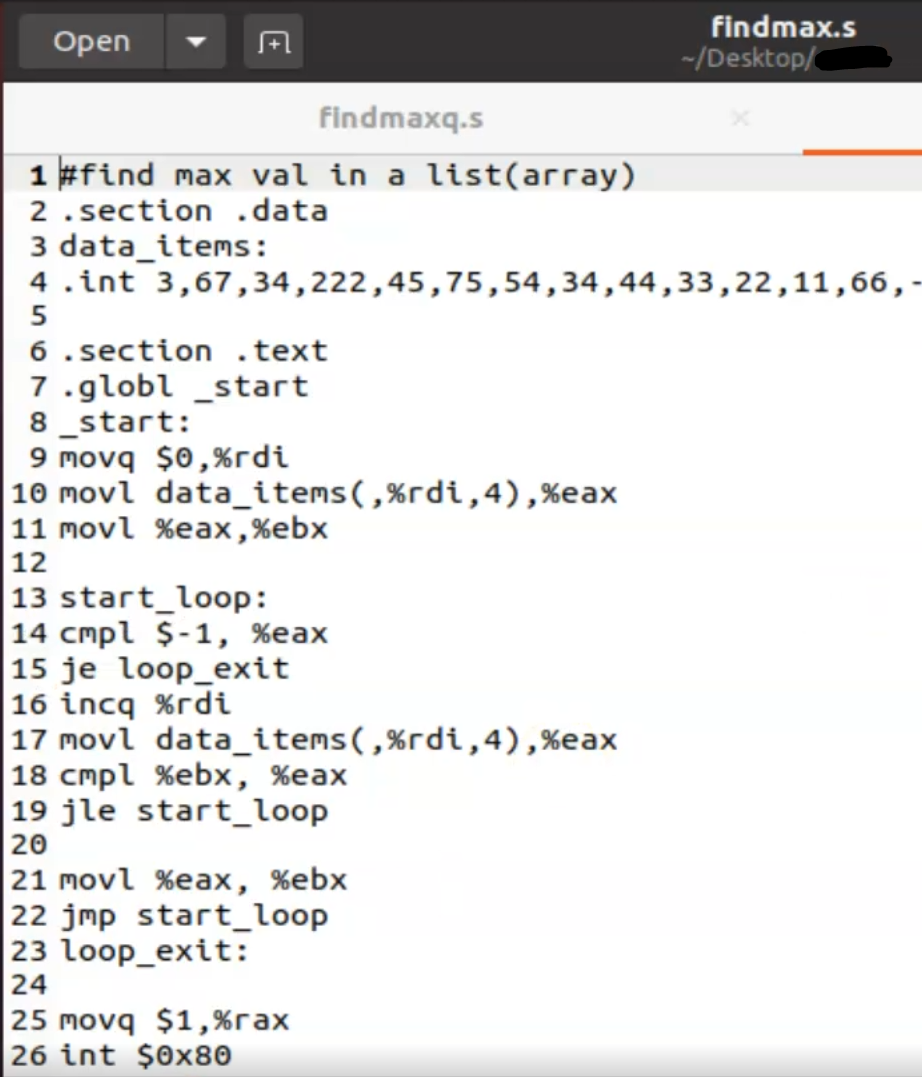 Solved Modify the findmax.s file illustrated in the tutorial | Chegg.com