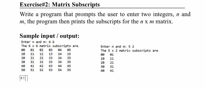 Solved Exercise#2: Matrix Subscripts Write a program that | Chegg.com