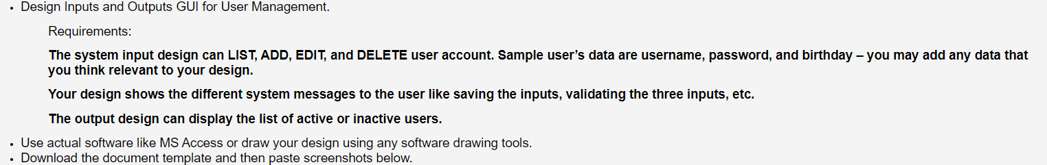 - Design Inputs and Outputs GUI for User Management. | Chegg.com