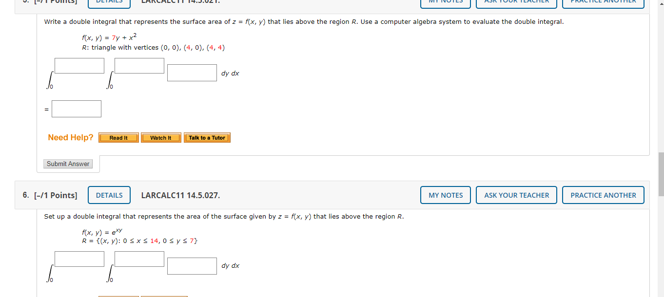 Solved Write a double integral that represents the surface | Chegg.com