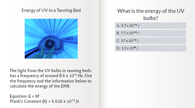 Solved Energy of UV in a Tanning Bed The light from the UV | Chegg.com