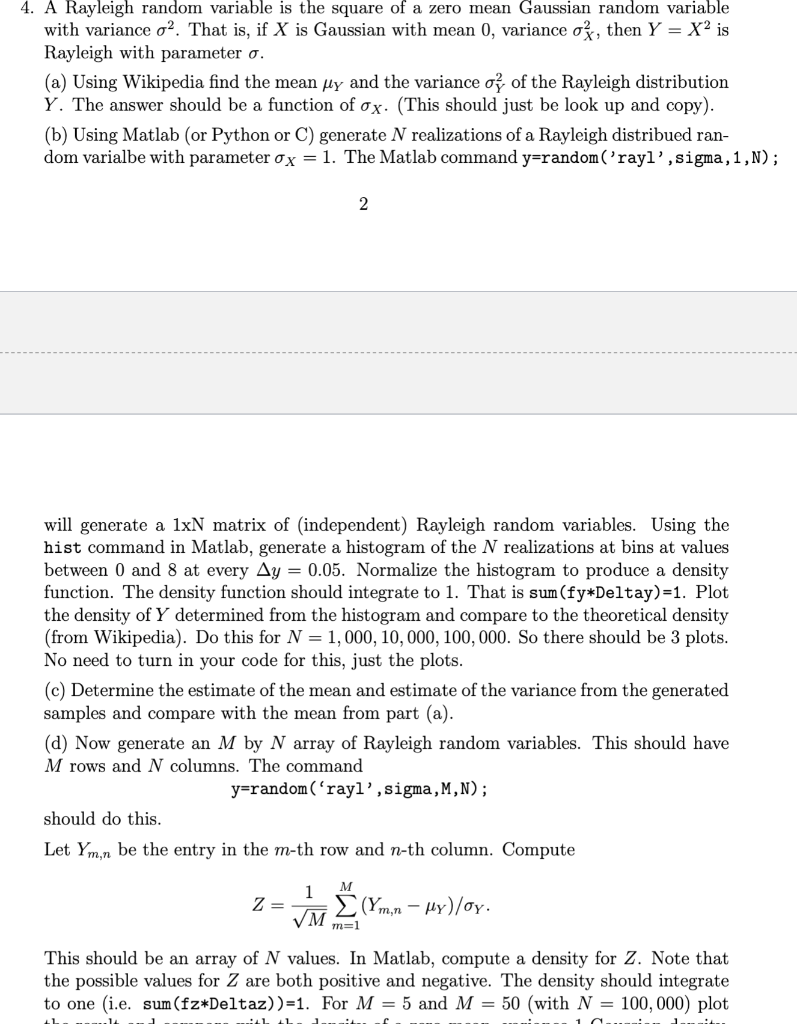 4 A Rayleigh Random Variable Is The Square Of A Zero 