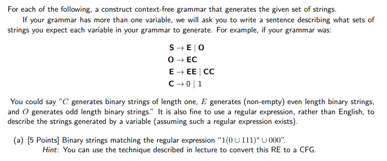 Solved For each of the following, a construct context-free | Chegg.com