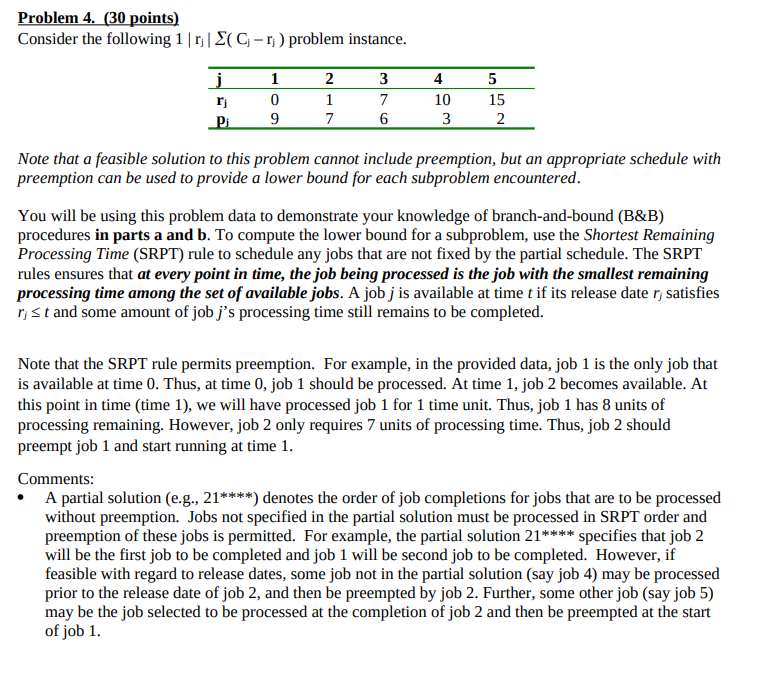 Solved Problem 4. ( 30 points) Consider the following | Chegg.com