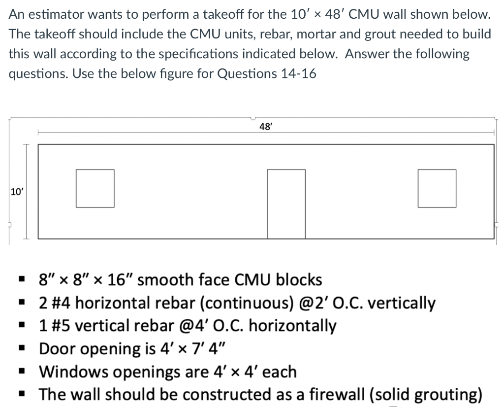 Solved An estimator wants to perform a takeoff for the 10' x | Chegg.com