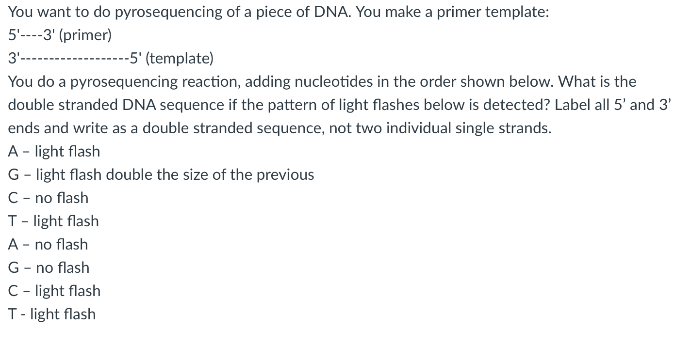 Solved You want to do pyrosequencing of a piece of DNA. You | Chegg.com