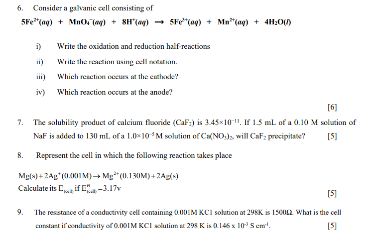 Solved 6. Consider a galvanic cell consisting of | Chegg.com