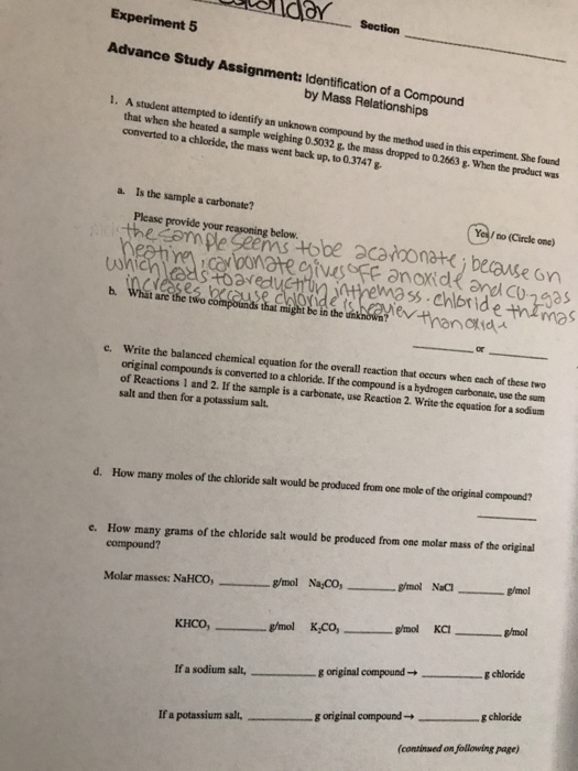 Advance Study Assignment Identification Of A Compound By Mass ... Advance Study Assignment Identification Of A Compound By Mass ...