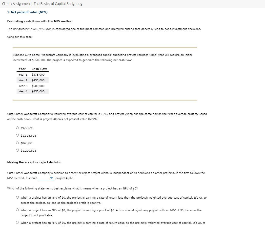 Solved Ch 11: Assignment - The Basics of Capital Budgeting | Chegg.com