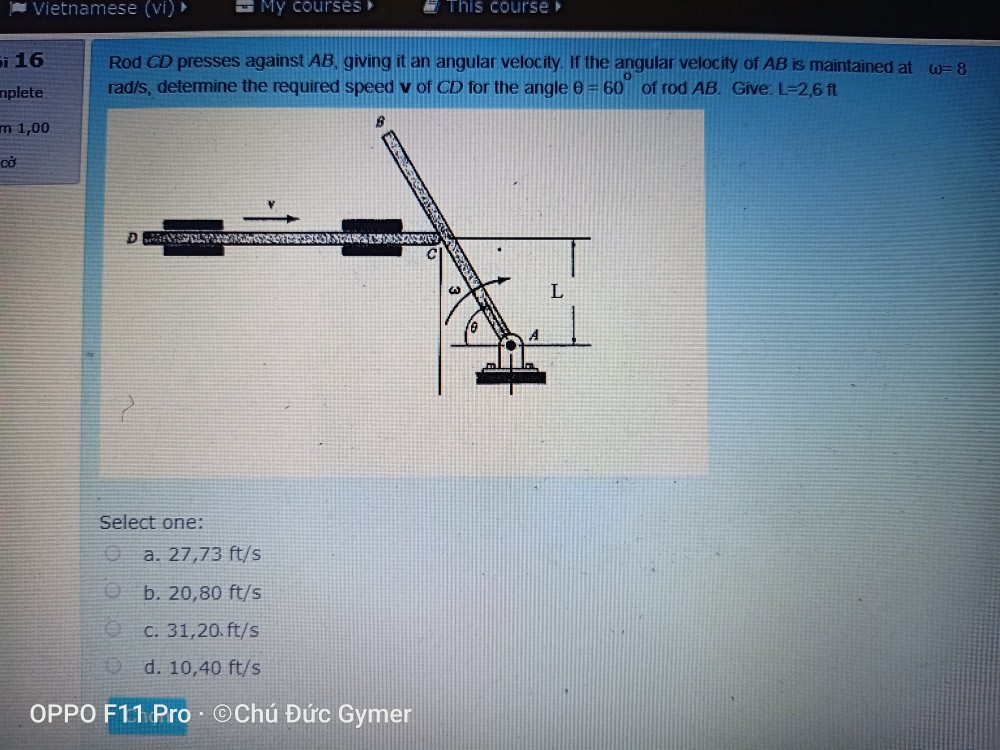 Solved Rod Cd Presses Against Ab Giving It An Angular