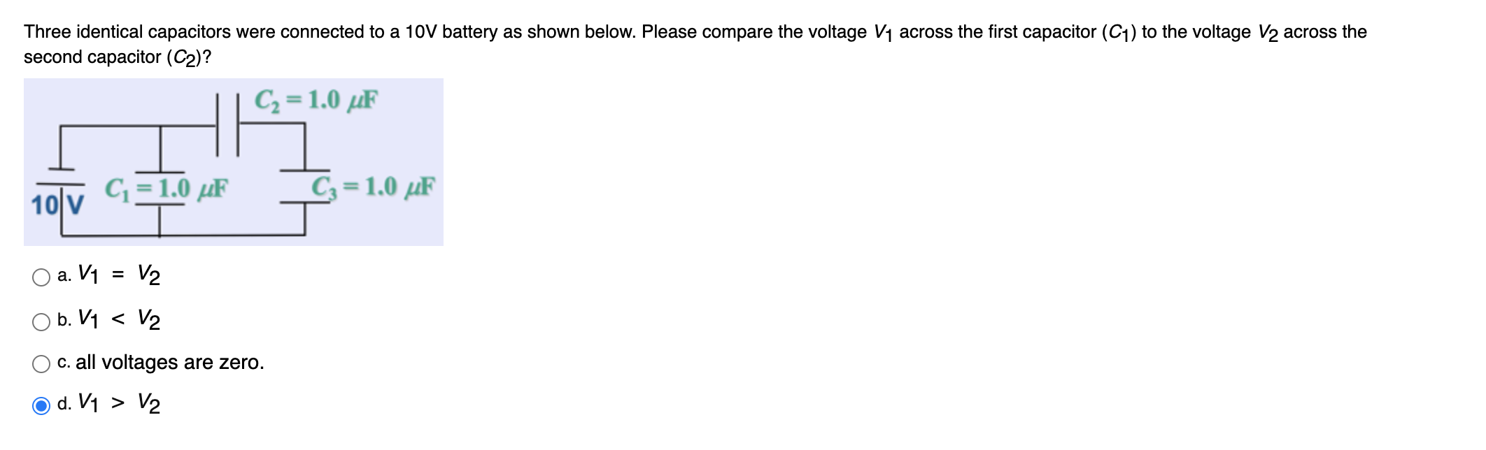 Solved Three identical capacitors were connected to a 10V | Chegg.com